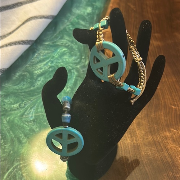 Jewelry | Bracelets Handmade 2 Peace Sign Turquoise Bracelet Set Teal ...
